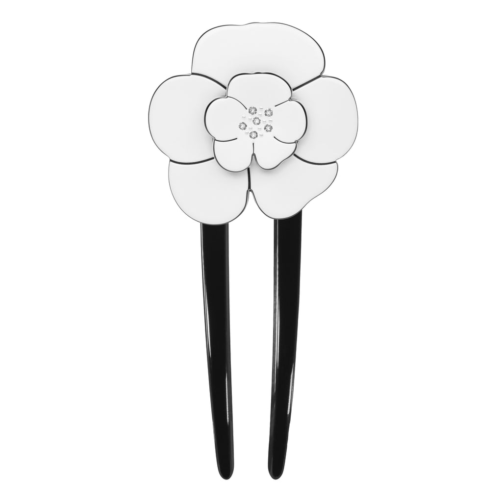 Camellia Crystal White Hair Pin Paris Mode